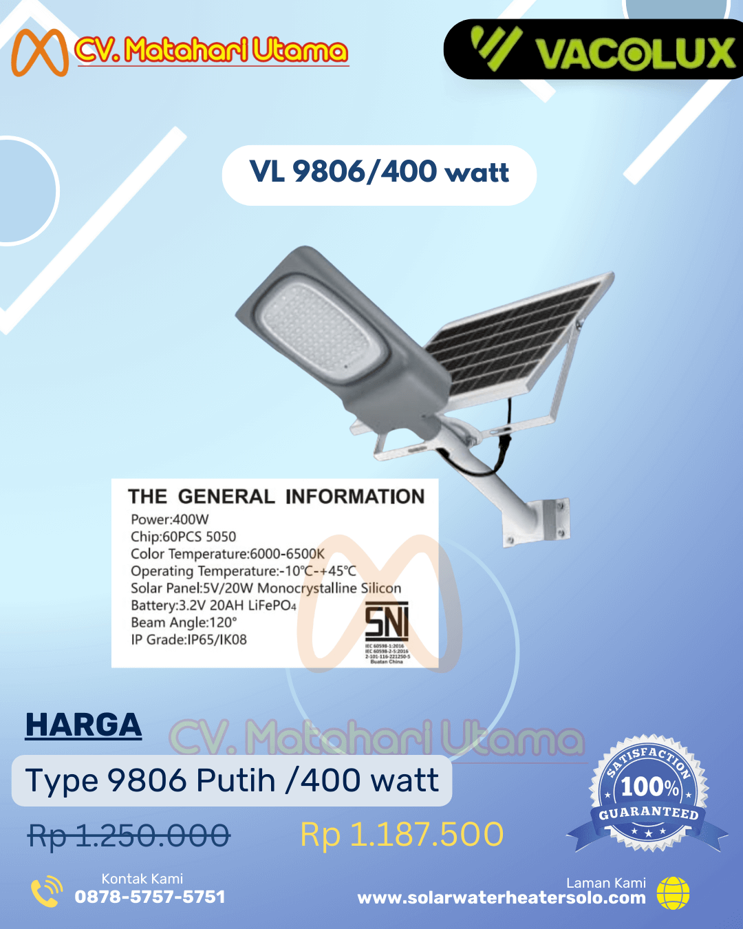 VL 9806 Putih / 400 Watt | CV. Matahari Utama